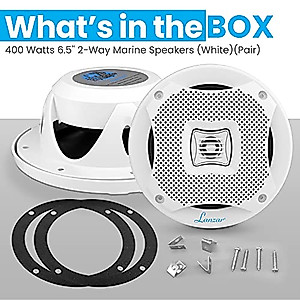 Lanzar 6.5” Dual Waterproof Marine Speakers - 400W 4Ohm Outdoor Car/Boat Radio Stereo Speakers Weather Proof Marine Stereo Speakers System Pair - Mounting Kit Speaker Wire, Grill- Lanzar AQ6CXW