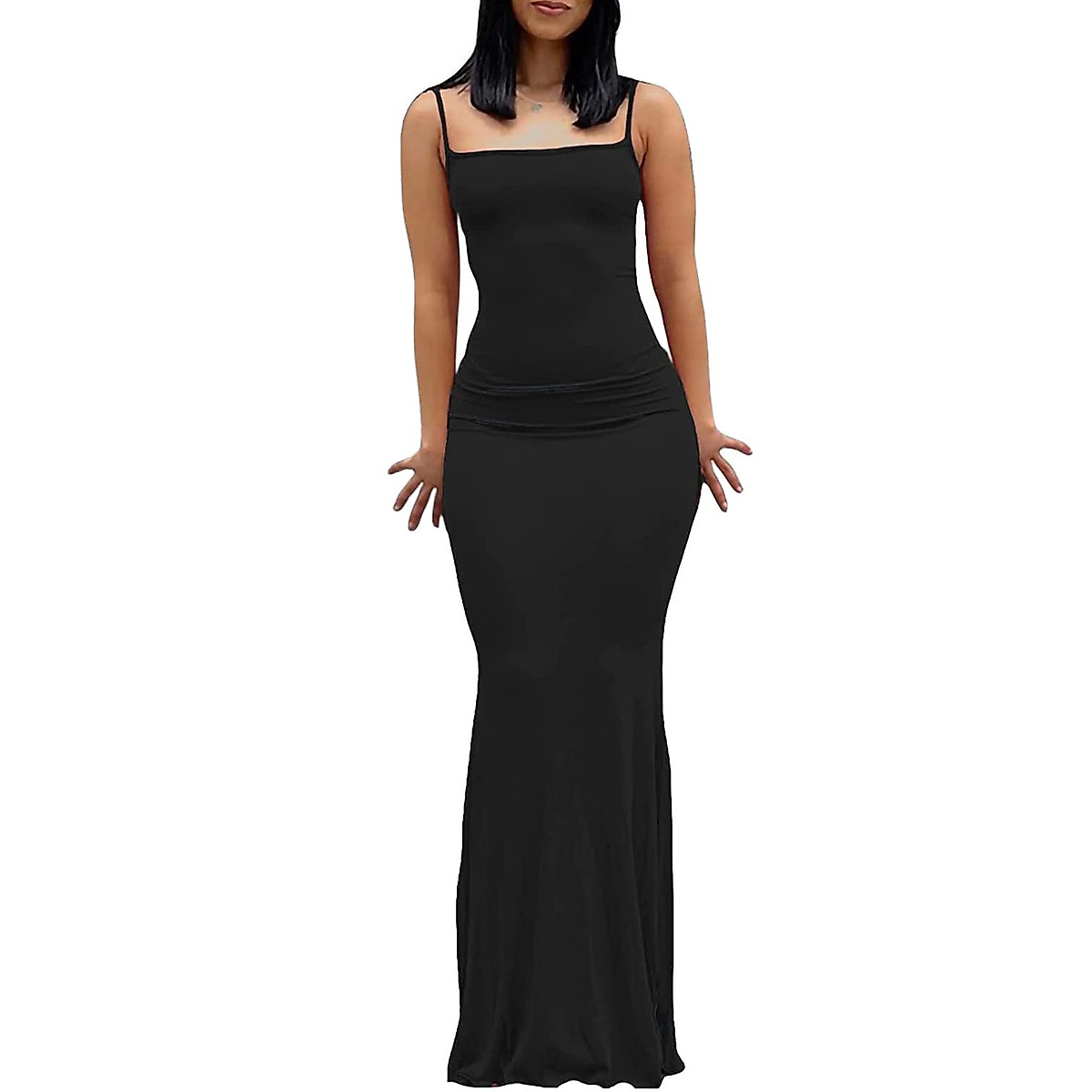 VIUTIL Womens Sexy Bodycon Maxi Dress Sleeveless Tight Lounge Slip Long Dress 2025 Summer, Black, Medium