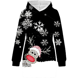 Christmas Dresses for Women, Fashion Casual Dresses Midi Printed Long Sleeve Hooded Pullover Dress Top Ugly Sweater Dress Winter Black Vintage Gloves Dresses Shirts Outfits (3XL, White)