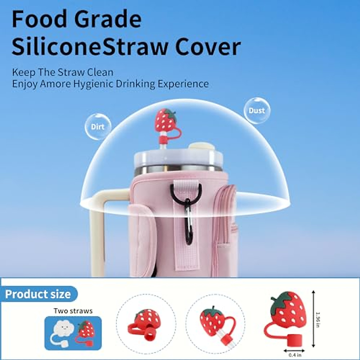 GUTAROR Water Bottle Carrier Bag Compatible with Stanley 30 40oz Tumbler with Handle, Water Bottle Holder with Adjustable Shoulder Strap 2 Straw Covers for Hiking Travelling Camping (Rose Quartz)