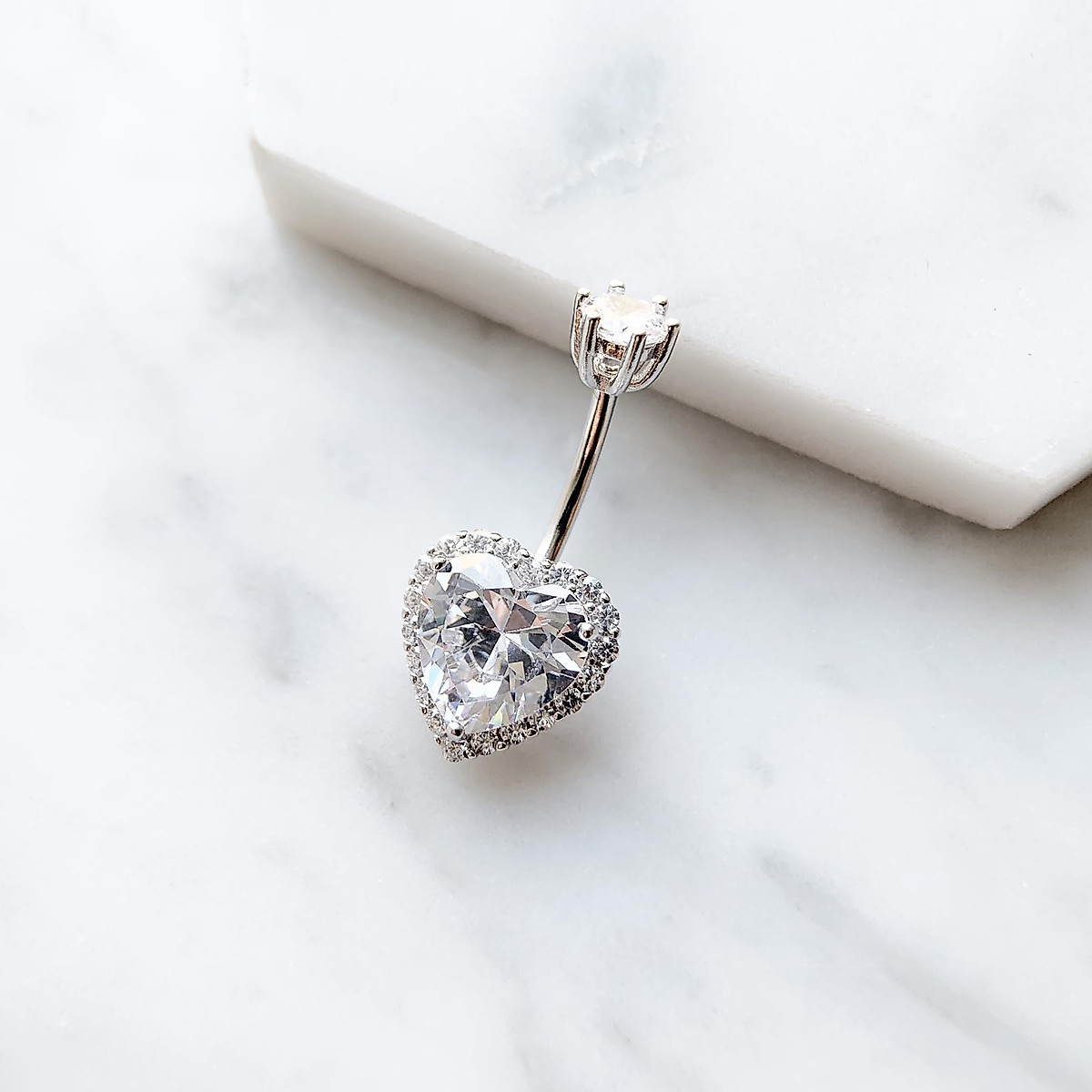 Arardo 925 Sterling Silver 14G Belly Button Rings Clear CZ Navel Rings Body Piercing Jewelry Luxurious Heart AB0086