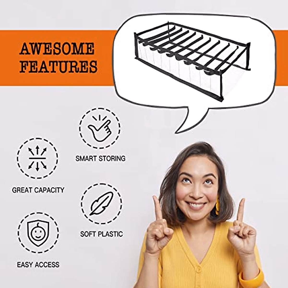 MAGIC HOME USA Drawer organizer, 4 piece set, soft plastic, closet organizers and storage, drawers dividers for clothes, transparent with black edge, works with KonMari folding method (Black)