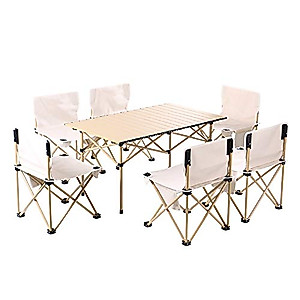 Outdoor Table and Chair Set Outdoor Aluminum Alloy Folding Table and Chair Portable Table Set, Portable Barbecue Camping Chair, Seven-Piece Set