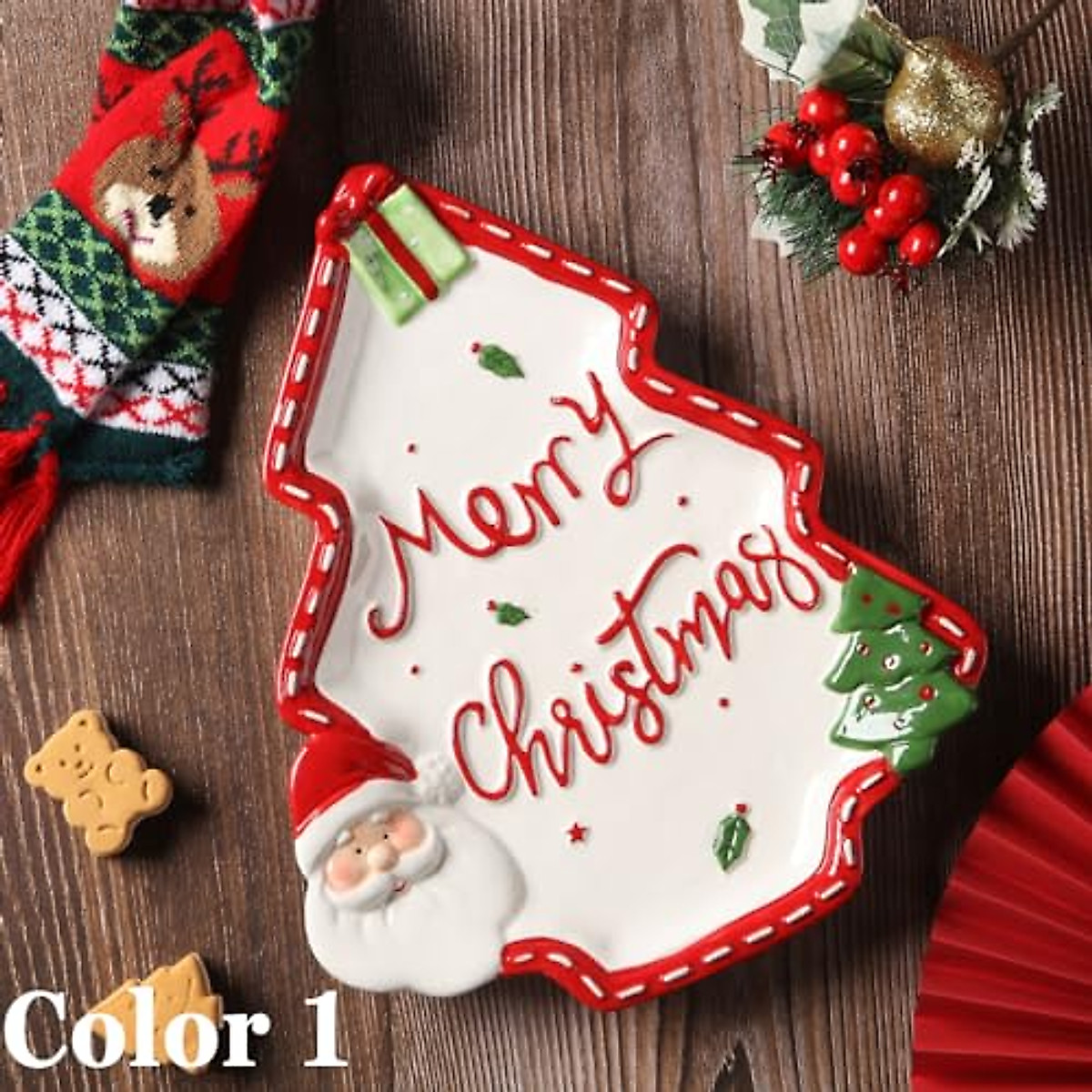 Hand-Painted Ceramic Christmas Santa Claus Plates Breakfast, Dessert, and Snack Dishes Christmas Tableware Gift (4)