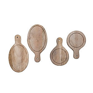 Creative Co-Op Mini Wood Serving Boards with Handles, Set of 4, 2 Styles