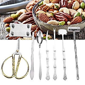 Crab Tool, 8Pcs Crab Leg Crackers and Tools Stainless Steel Nut Lobster Cracker Opener Set Seafood Claw Tool Set Hammer Spoon Shaving Scissors Axe Fork Tweezers Little Chopping Block with Package Box