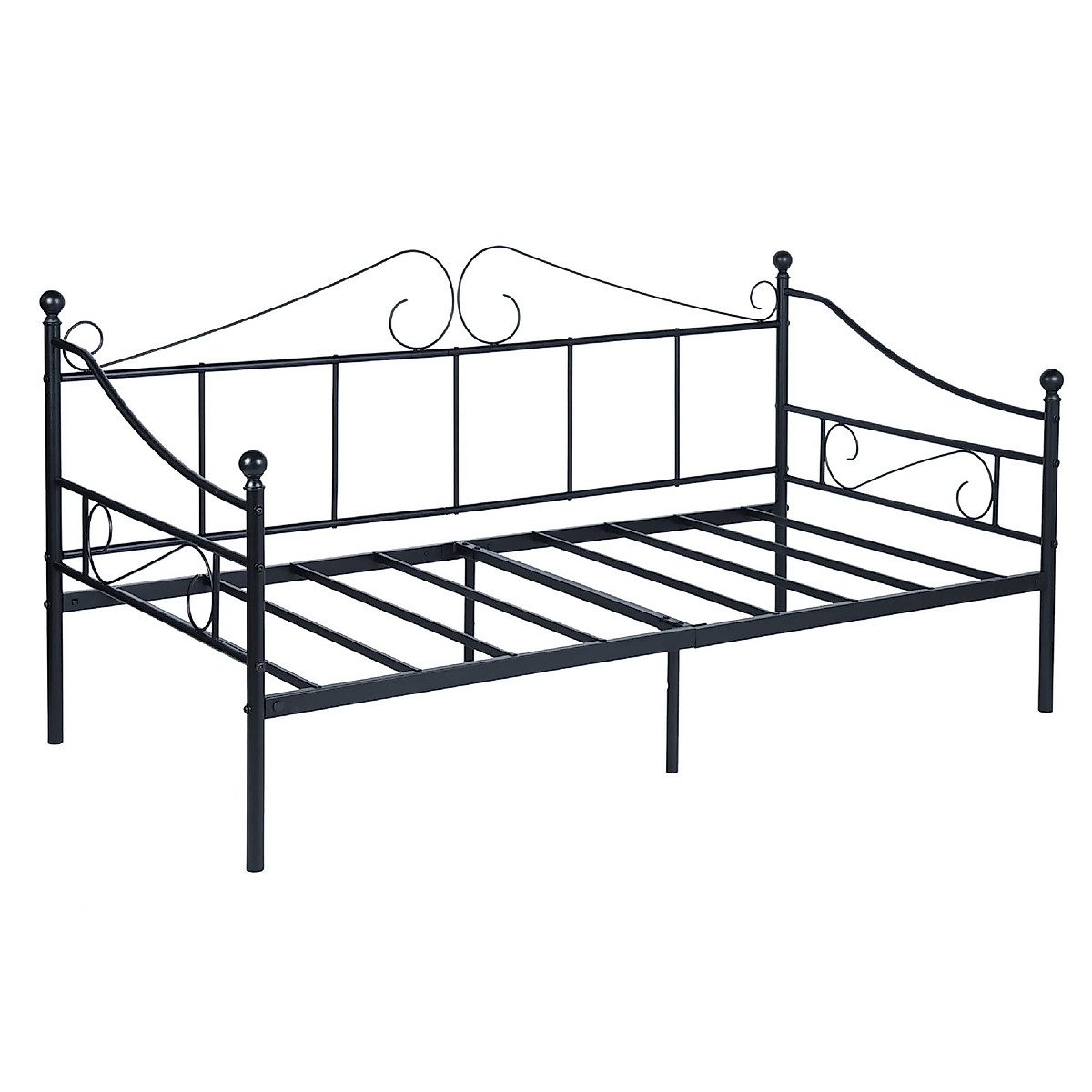 Liink1Ga Twin Size Daybed Frame, Black Metal Daybed Frame with Headboard, Mattress Platform Base Box Spring Replacement Sofa Bed for Living Room Guest Room, Simplified