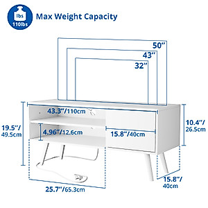 Cozy Castle TV Stand for 50 Inch TV, Mid Century Modern Entertainment Center with Storage Cabinet, TV Media Console with Charging Station for Living Room, Bedroom, White