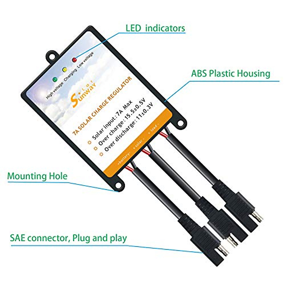Sunway Solar Panels Charge Controller 12V Battery Regulator 7A for Safe Protection of 12Volt Solar Power Battery Charger, Solar Trickle Charger & Maintainer and Solar Powered System Kit