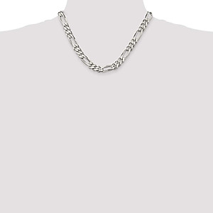 Solid 925 Sterling Silver 9mm Figaro Chain Necklace - with Secure Lobster Lock Clasp 18"