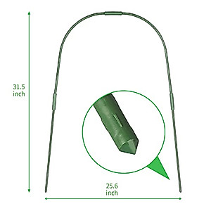 Garden Hoops Grow Tunnel 6 Sets (25.6" x 31.5" ) Plastic Coated Hollow Steel Support Frame Greenhouse Hoops for Raised Beds, with 30 Pcs Clamps