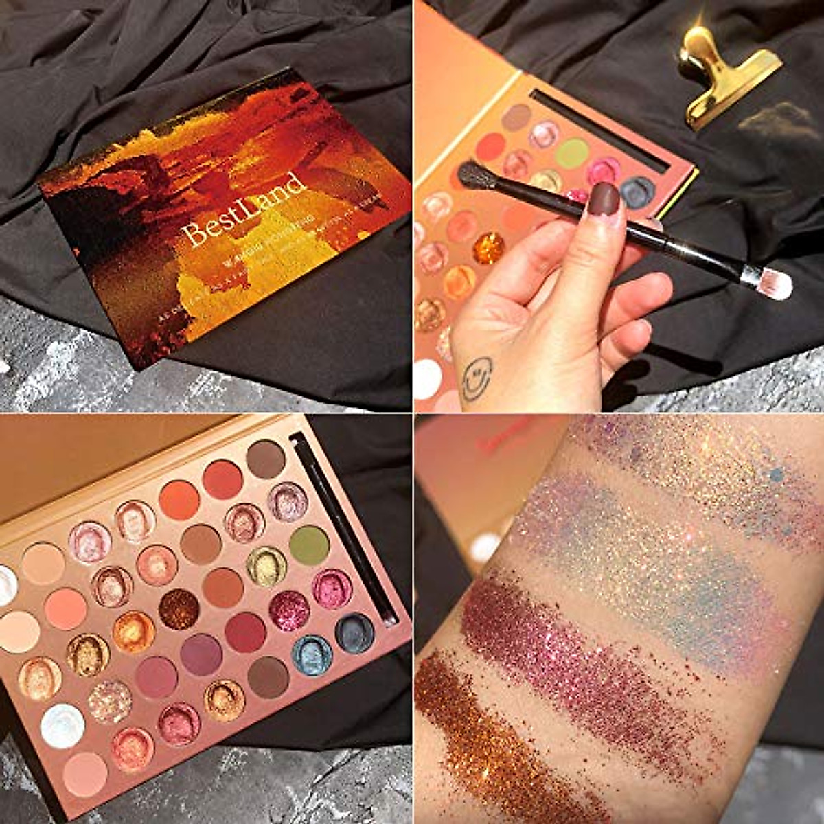 BestLand Pro 35 Colors Glitter Eyeshadow Palette with Eyeshadow Brush，Highly Pigmented Pressed Soft Creamy Metallic Matte Shimmer Naked Eye Shadow Powder Makeup Palette Set