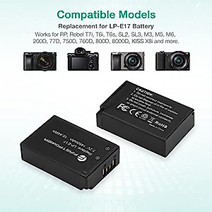 FirstPower 2-Pack LP-E17 Battery and Dual USB Charger Compatible with Canon EOS RP, Rebel T6i, T7i, T8i, T6s, SL2, SL3, M3, M5, M6, 200D, 77D, 750D, 760D, 800D, 8000D Digital SLR Camera