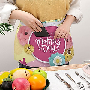 ZGVDVZ Happy Mother's Day with Flower Apron With 3 Pockets For Aldult Kitchen Chef Aprons For Cooking Baking Gardening
