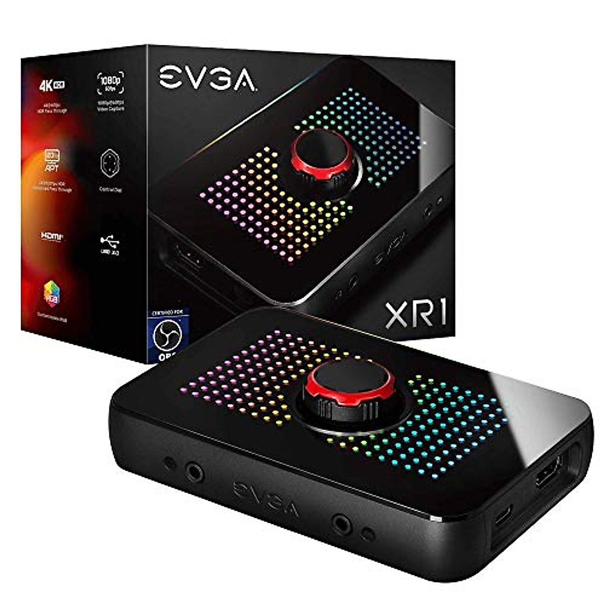 EVGA XR1 Capture Card, Certified for OBS, USB 3.0 Capture Device, 4K Pass Through, ARGB, Audio Mixer, PC, PS5, PS4, Xbox Series X and S, Xbox One, Nintendo Switch