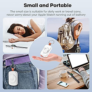 CKFN Portable Wireless Charger for Apple Watch, 1800mAh Power Bank Smart Keychain Gift with 4 LED Indicators, Magnetic iWatch Charger for Apple Watch Series 8,7,6,5,4,3,2,SE/Nike+/Hermes (White)