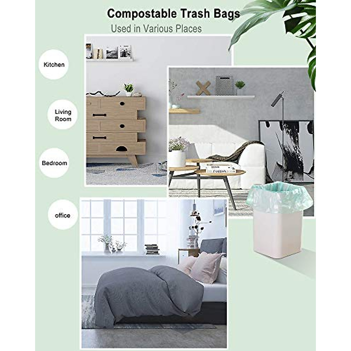 4-6 Gallon Small Trash Bags Compostable Trash Bags,AYOTEE 60 Count Ultra Strong Unscented Garbage Bags Mini Trash Bags Waste Basket Liners for Bathroom, Kitchen,Bedroom, Office, Pet, Car(Green)