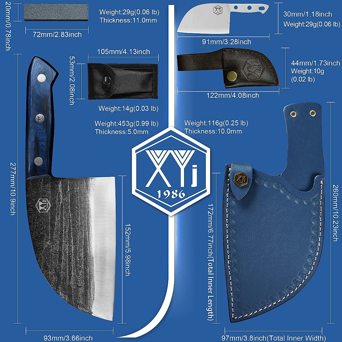 XYJ Full Tang Ancient Butcher Chef Knives Boning Fillet Knife With Carry Sheath Stainless Steel Meat Vegetable Knife For Camping Hunting Outdoor