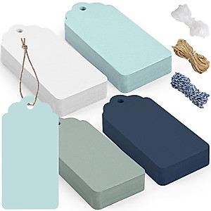 SallyFashion 200 PCS Colored Gift Tags, Hanging Tags with String, Paper Tags for Gifts Arts and Crafts Wedding Birthday Holiday