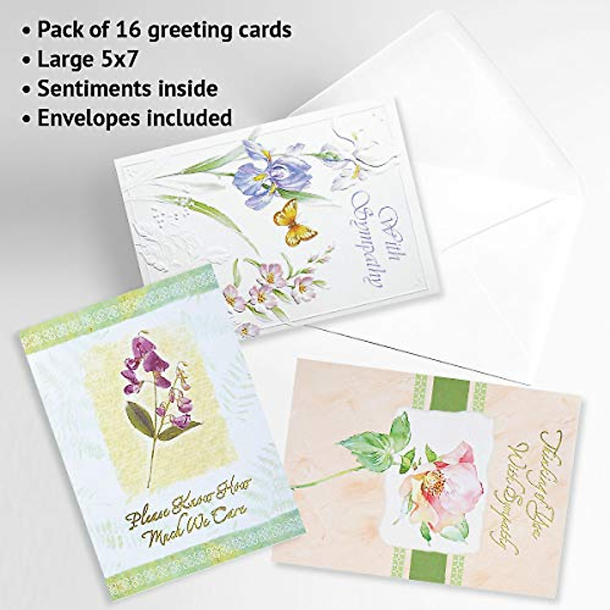 Current Deluxe Foil Sympathy Greeting Cards Value Pack - Set of 16 (8 designs) Large 5 x 7, Foil & Embossed Accents, Sentiments Inside, Thinking of You in Sympathy Cards, Envelopes Included
