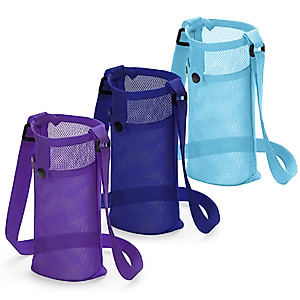 egghat 3Pcs Adjustable Shoulder Strap Water Bottle Carrier Mesh Bag Lightweight Dog Water Bottle Sleeve Crossbody Pouch (Navy/Korean blue/purple)