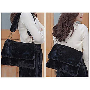 Women Soft Faux Fur Shoulder Bag Fuzzy Leopard Print Handbags Plush Tote Bags Clutch Purse (Black)