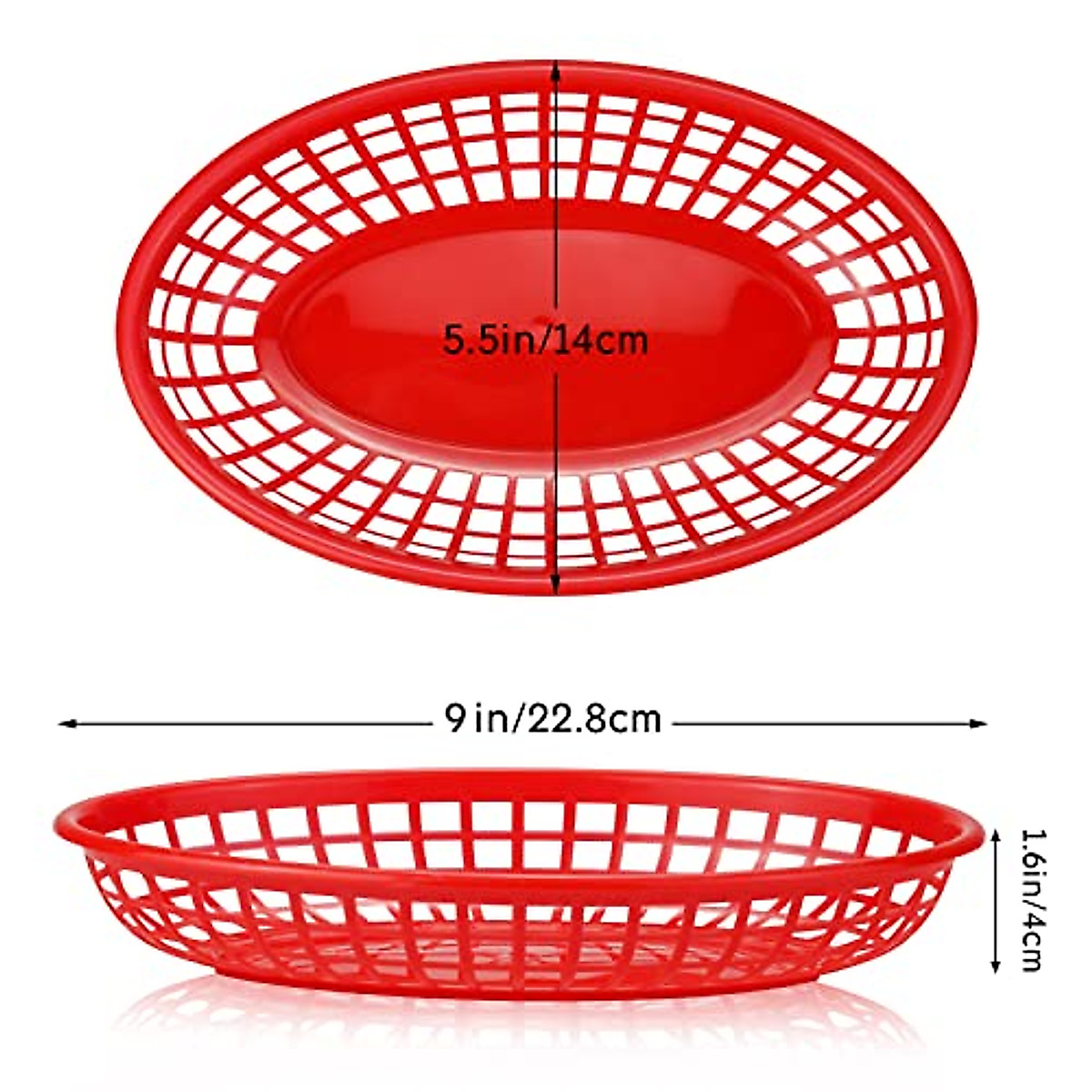 GothaBach 24 Pack Fast Food Baskets, Plastic Fast Food Restaurant Baskets, Bread Fry Baskets Serving Tray for Hot Dogs, Chicken, Burgers, Sandwiches, Fries (Red)