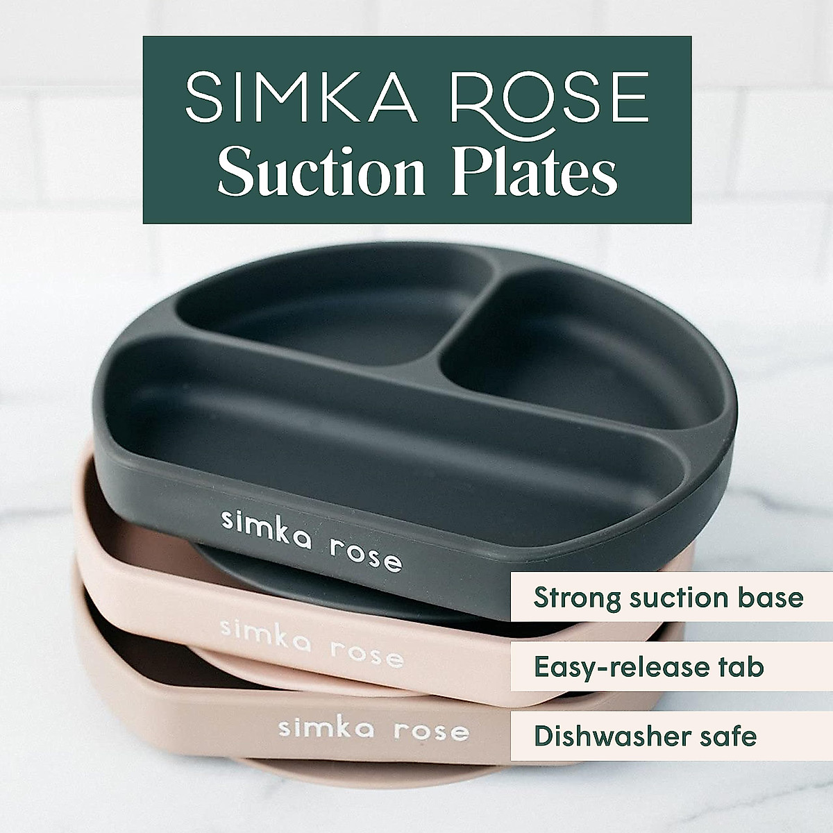 Simka Rose Baby Suction Plates for Baby & Toddler Plates Silicone Plate Baby Baby Dishes- BPA Free Silicone Divided Design Microwave & Dishwasher Safe - Baby Led Weaning Supplies Utensils (Pack of 1)