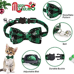 Idepet 3 PCS Christmas Dog Bandanna Bow Tie Collar with Reindeer Headband Costume Xmas Pet Plaid Triangle Bibs Scarf Kitten Adjustable Bow Tie for Cats and Dogs Puppy Christmas Decoration (Green)