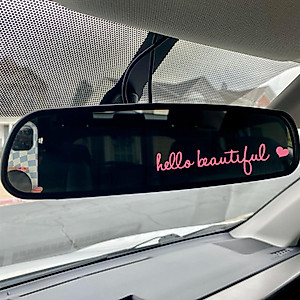 3x Hello Beautiful Rearview Mirror Decal,Vinyl Pink Car Decals For Women,Vanity Mirror Stickers,Girl Car Decal Gifts,Car Window Decal,Car Mirror Pink Sticker,Car Window Decal, Self Affirmations Decal