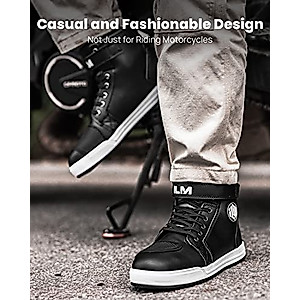 ILM Motorcycle Shoes for Men Black Waterproof Street Riding Protective Gear Breathable Powersport Anti-Slip Footwear with Ankle Support, Shift pad (Black,10.5)