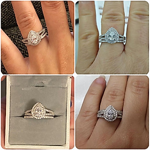 Newshe Jewellery Wedding Engagement Ring for Women Bridal Set AAAAA Cz 925 Sterling Silver 1.3Ct Pear White Size 7