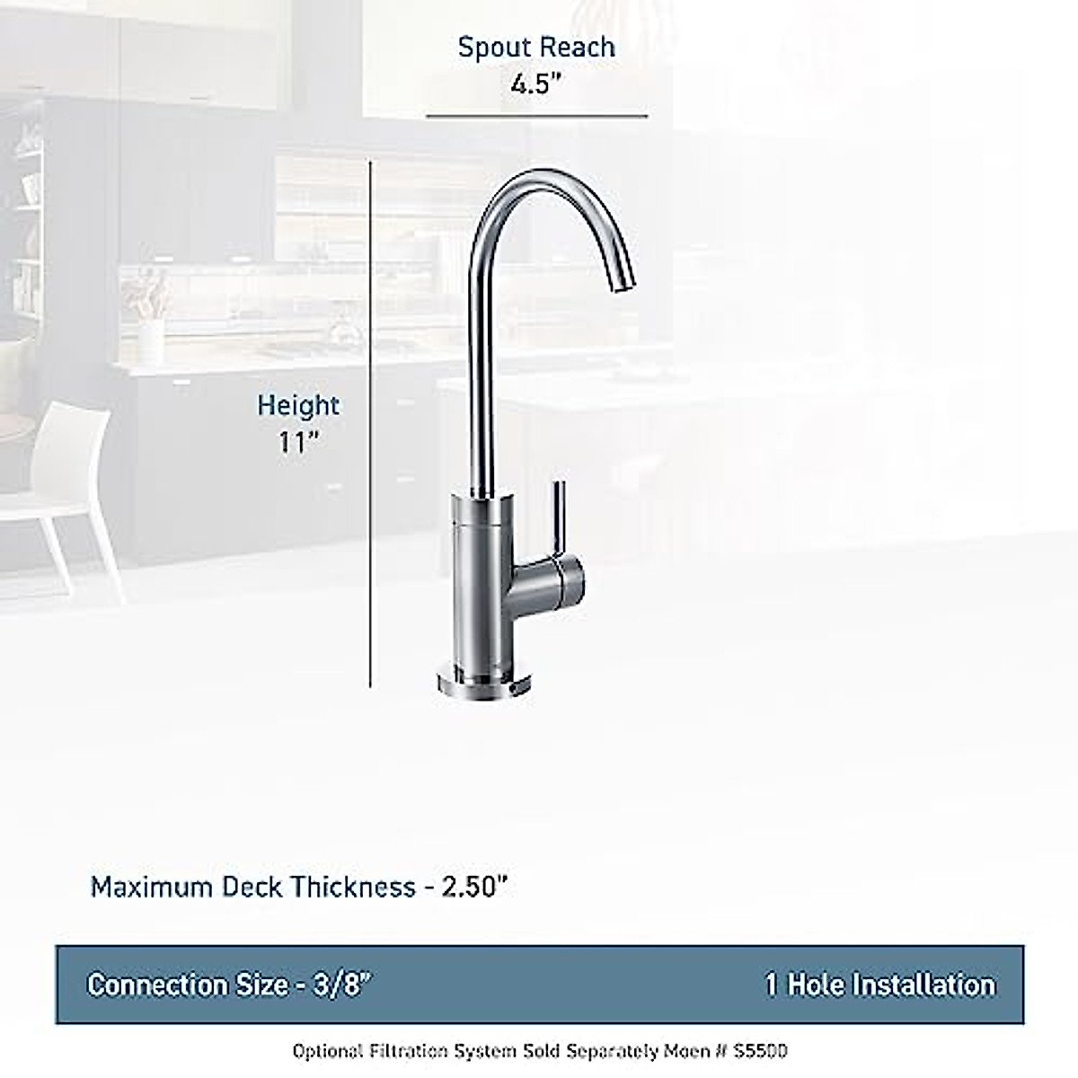 Moen Spot Resistant Stainless Sip Modern Cold Water Kitchen Beverage Faucet with Optional Filtration System, Drinking Water Faucet, S5530SRS