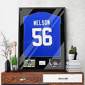 Snail 32"x24" Jersey Frame Display Case Wooden Wall Mounted Shadow Box for Baseball Basketball Football Soccer Hockey Sport Shirt, Plus Displaying Two Idol's Photos and One Signature, Black Finish
