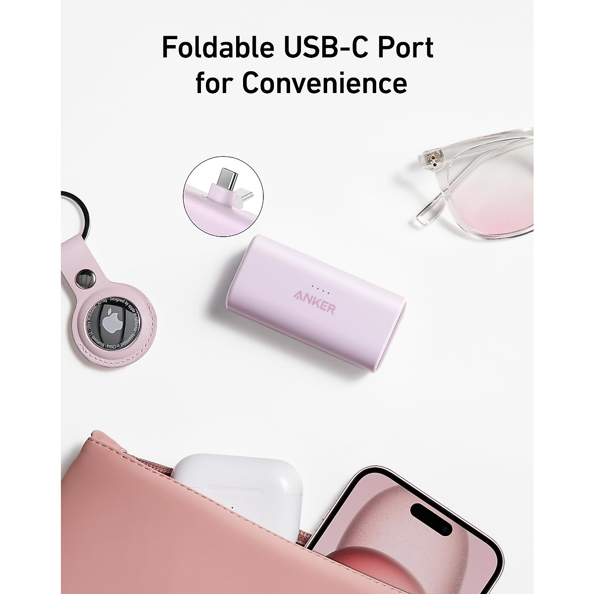 Anker Nano Power Bank with Built-in Foldable USB-C Connector, 5,000mAh Portable Charger 22.5W, for iPhone 15/15 Plus/15 Pro/15 Pro Max, Samsung S22/23 Series, Huawei, iPad Pro/Air, AirPods, and More