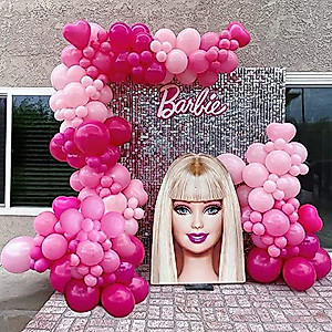 Pink Balloon Garland Arch Kit, 132PCS Hot Light Rose Pink Balloons with Heart Shape for Barbie Princess Theme Birthday Girl's Party Decorations Supplies Bridal Shower Baby shower Engagement Bachelorette Wedding Decor Backdrop(Pink)