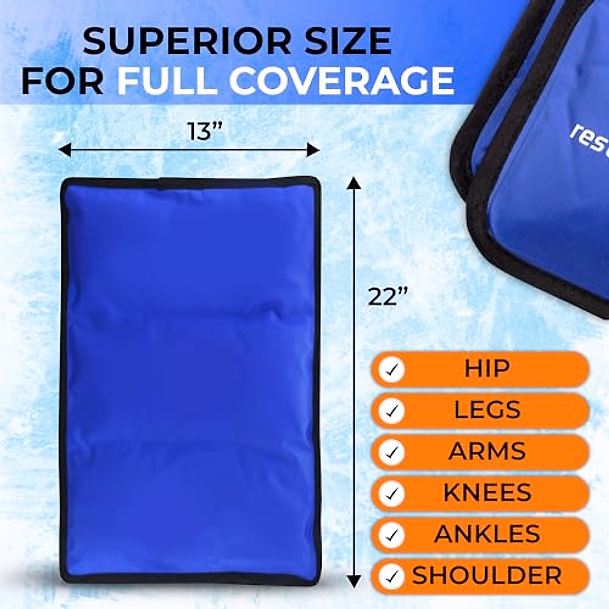 Rester's Choice Extra-Large Gel Ice Pack (13" x 22") - Reusable, Flexible, Durable - Ideal for Back, Shoulder, Knee (Blue, 1 Pack, X-Large)
