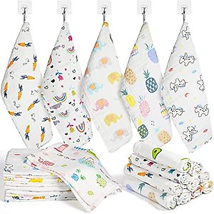 10 Pieces Baby Burp Cloth 10 x 20 inches 6 Layer Soft Absorbent Muslin Newborn Towel for Baby Shower Machine Washable, for Sensitive Skin Baby (Floral Pattern)