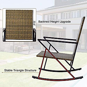 3-Piece Rattan Rocker Chair Outdoor Garden Bistro Set Rocking Chair Wicker Lounge with Cushion and Coffee Table (Dark Grey)