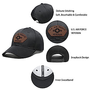 Foakecb US AIR Force Veteran Hat with Leather Patch Military Insignia Cap for Men and Women- Black
