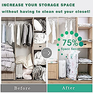 Space Saver Bags with Hand-pump Vacuum Compression Storage Bag 5 Pack(1 Large, 2 Medium, 2 Small)Vaccumed Sealer Clothes Bags for Travel Airtight & Reusable for Bedding, Blankets,Duvets and More