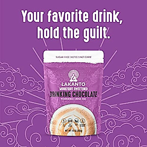 Lakanto Sugar Free Drinking Chocolate - Cold or Hot Cocoa Powder Mix, Shelf Stable Probiotics, Monk Fruit Sweetener, Keto Diet Friendly, Vegan, Dutch Cocoa, Gourmet Taste (Original - 10 oz)