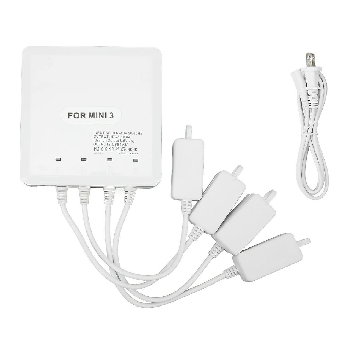 Tnfeeon Drone Battery Charging Hub, 4 Way Plastic Casing 5V 3A USB Output Drone Battery Charger for Mini 3 Pro (US Plug 100‑240V)