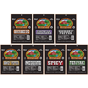 Buffalo Bills 7-Piece Country Cut Beef Jerky Sampler Black Velour Wine Gift Bag (seven 1.5oz packs)