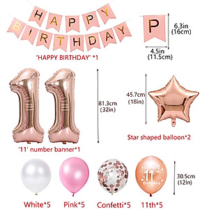 11th Birthday Party Balloons Decorations for Girls, 11th Birthday Banner Rose Gold Number 11 Birthday Foil Balloons Confetti Balloons for Girls Her Daughter 11 Year Old Birthday Supplies (11th)