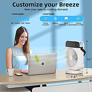 Portable Air Conditioner, Mini Personal Evaporative Air Cooler With 4 Speeds, Oscillation/Humidifier/Timing Function, Small Desktop Cooling Fan With Led Light& Remote Control For Room Office Camping