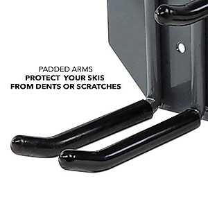 Ski Wall Mounted Rack, Holds 2 Pairs of Skis & Skiing Poles or Snowboard, for Home and Garage Storage, Wall Mounted, Heavy Duty, Rubber-Coated Hook, Set of 2 Hooks