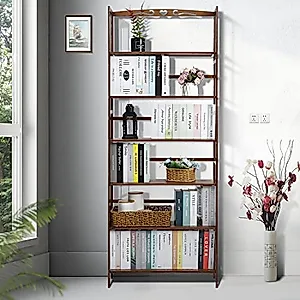 MoNiBloom 6-Tier Adjustable Bookshelf Bookcase, Multifunction Free-Standing Storage Shelf Narrow Plant Flower Stand for Living Room Kitchen Home, Brown