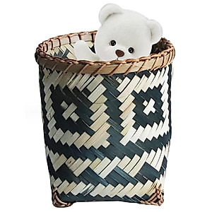 Paper Bins, Wicker Trash Can 7.9x8.3 inch Round Wicker Waste Basket Vintage Natural Bamboo Wicker Bathroom Trash Can for Bedroom Office Plant