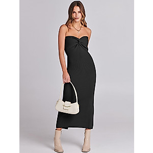 ANRABESS Womens Strapless Semi Formal Long Dress Sexy Summer Sleeveless Bodycon Cocktail Party Evening Date Sweater Dresses Black Small